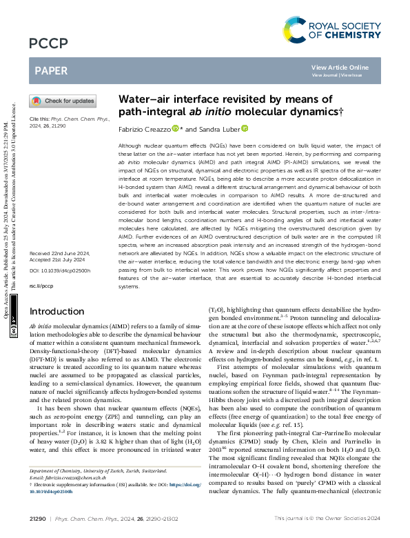 (PDF) Water-air interface revisited by means of path-integral ab initio ...