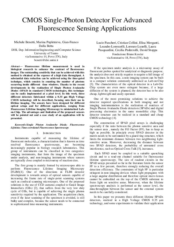 (PDF) CMOS single-photon detector for advanced fluorescence sensing applications