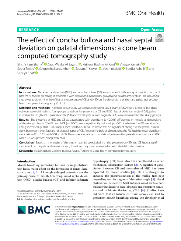 The effect of concha bullosa and nasal septal deviation on palatal ...