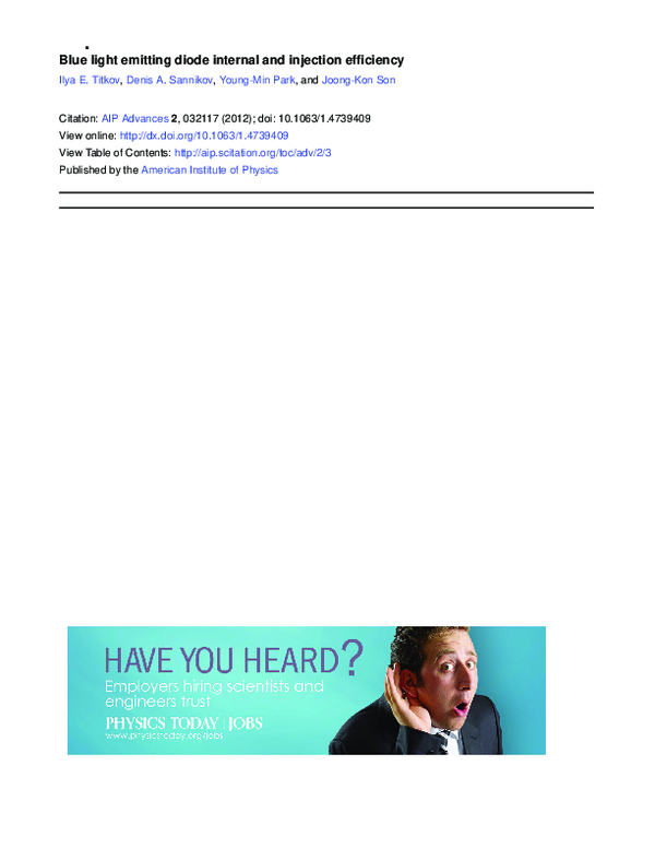 (PDF) Blue light emitting diode internal and injection efficiency