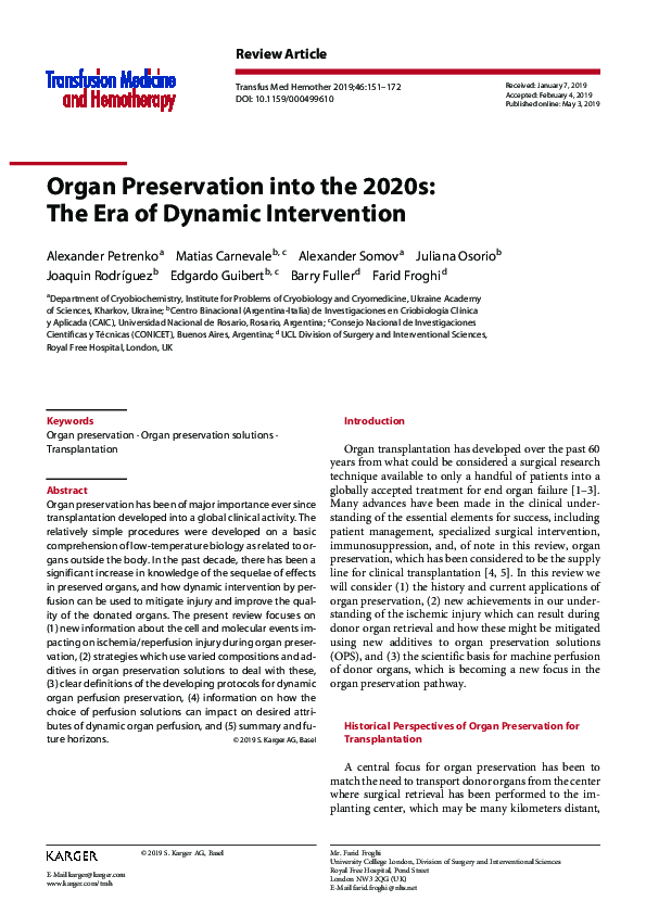 Organ Preservation into the 2020s: The Era of Dynamic Intervention