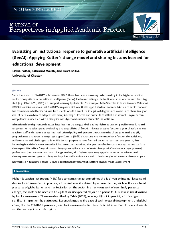 (PDF) Evaluating an institutional response to Generative Artificial ...