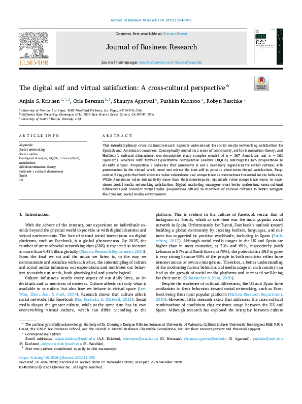 (PDF) The digital self and virtual satisfaction: A cross-cultural ...