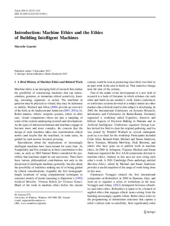 (PDF) Introduction: Machine Ethics and the Ethics of Building Intelligent Machines