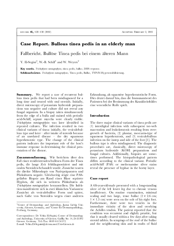 (PDF) Case Report. Bullous tinea pedis in an elderly man