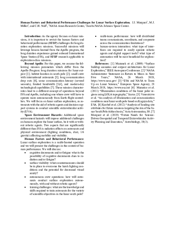 (PDF) Human Factors and Behavioral Performance Challenges for Lunar ...