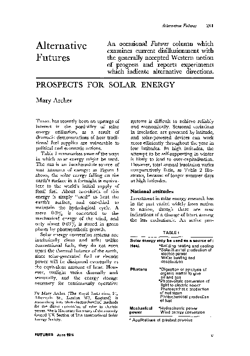 (PDF) Prospects for solar energy