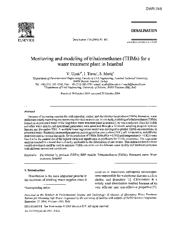 (PDF) Monitoring and modeling of trihalomethanes (THMs) for a water ...