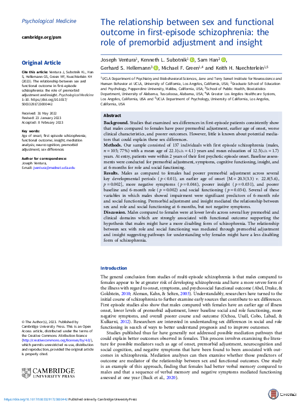 Pdf The Relationship Between Sex And Functional Outcome In First 7888