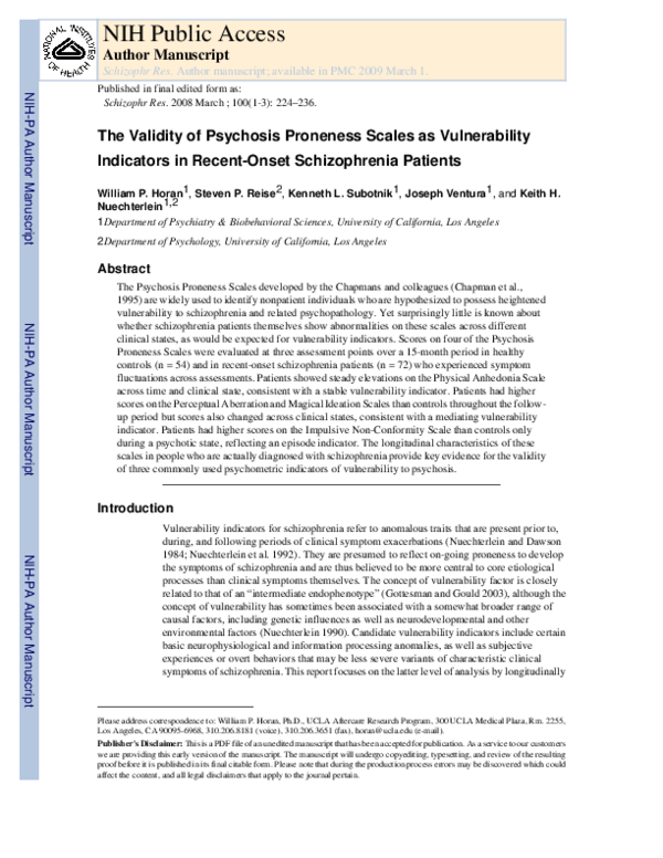 (PDF) The validity of Psychosis Proneness Scales as vulnerability ...
