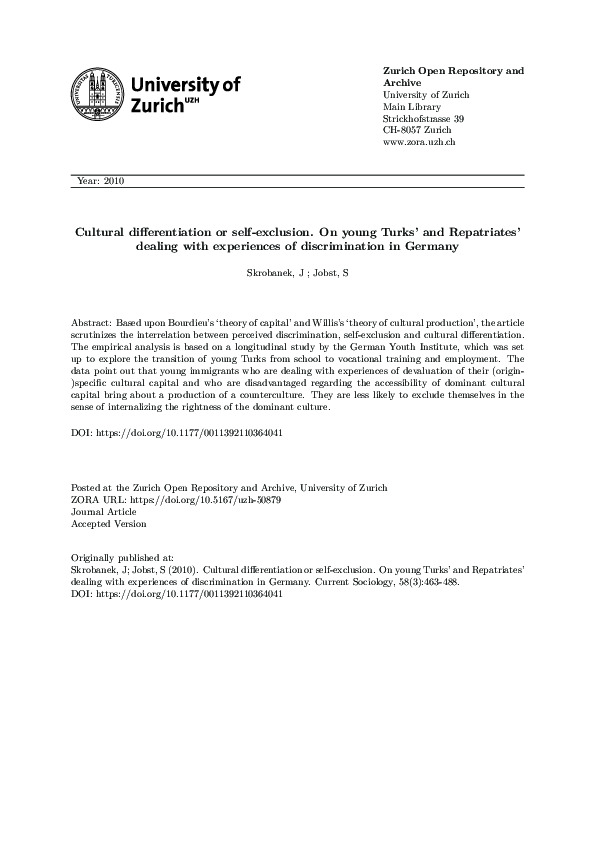 (PDF) Cultural Differentiation or Self-Exclusion