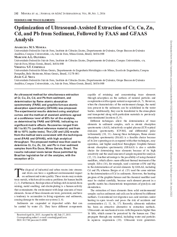 (PDF) Optimization of Ultrasound-Assisted Extraction of Cr, Cu, Zn, Cd ...