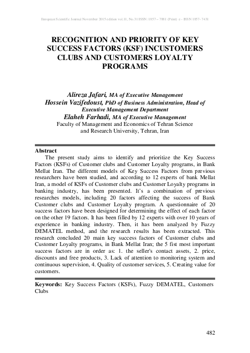 (PDF) Recognition and Priority of Key Success Factors (KSF) Incustomers ...