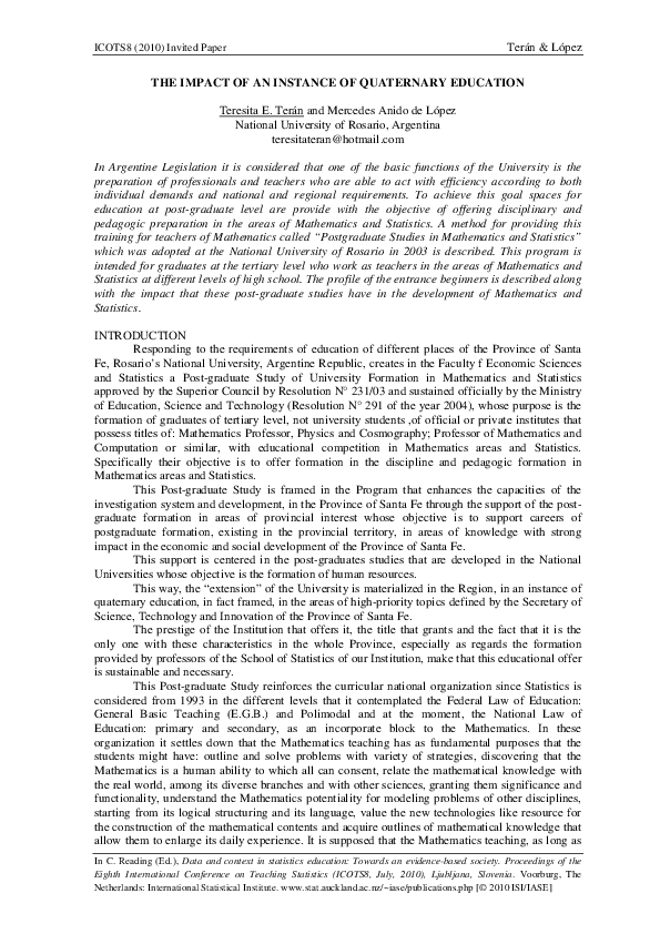 (PDF) The Impact of an Instance of Quaternary Education