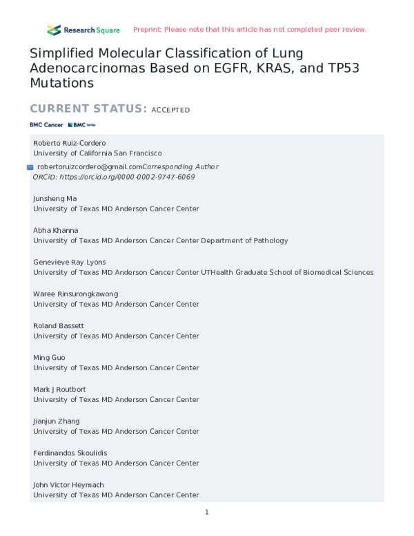 (PDF) Simplified Molecular Classification of Lung Adenocarcinomas Based ...