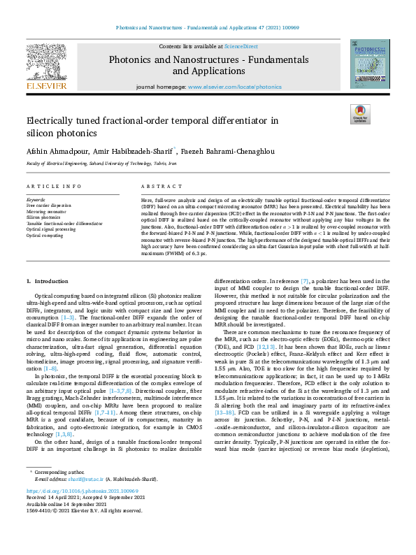 (PDF) Electrically tuned fractional-order temporal differentiator in ...