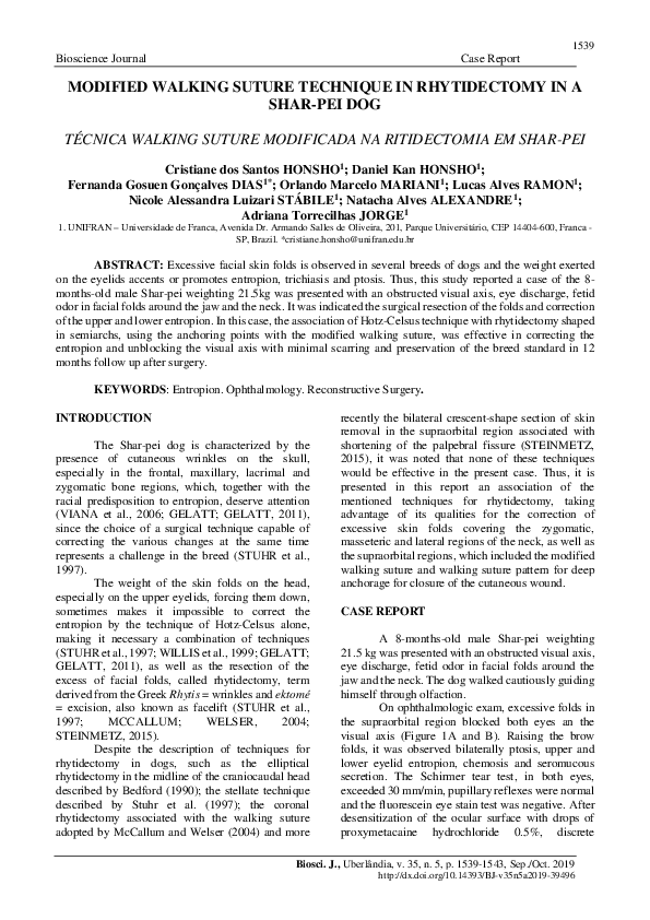 (PDF) Modified walking suture technique in rhytidectomy in a Shar-Pei dog