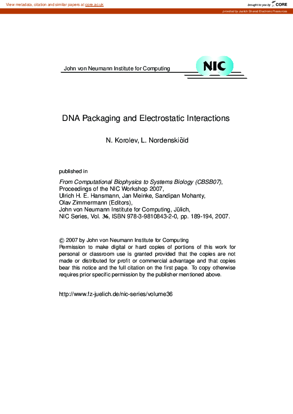 (PDF) DNA Packaging and Electrostatic Interactions