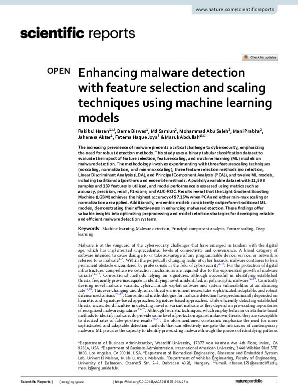 Pdf Enhancing Malware Detection With Feature Selection And Scaling Techniques Using Machine