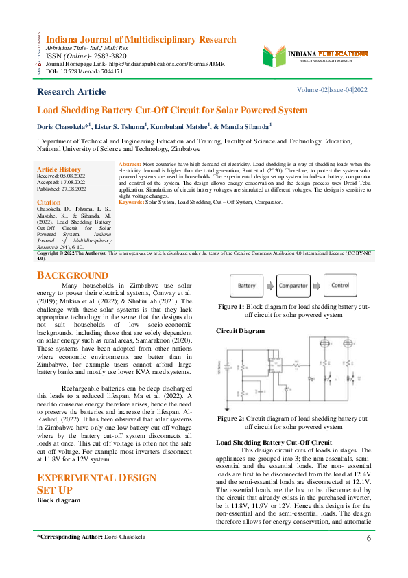 (PDF) Load Shedding Battery Cut-Off Circuit for Solar Powered System