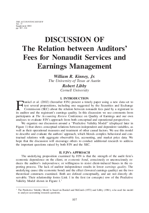 (PDF) Discussion of The Relation between Auditors' Fees for Nonaudit ...