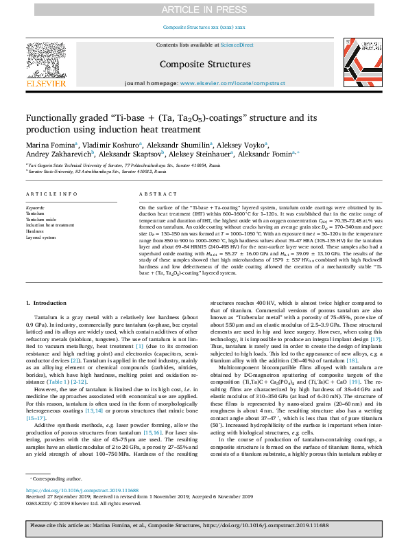 (PDF) Functionally graded “Ti-base + (Ta, Ta2O5)-coatings” structure ...