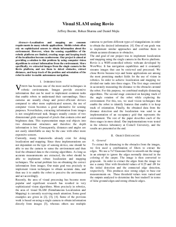 (PDF) Visual SLAM Using Rovio