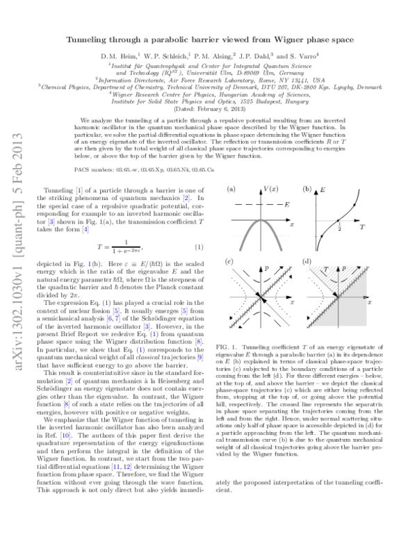 (PDF) Tunneling through a parabolic barrier viewed from Wigner phase space