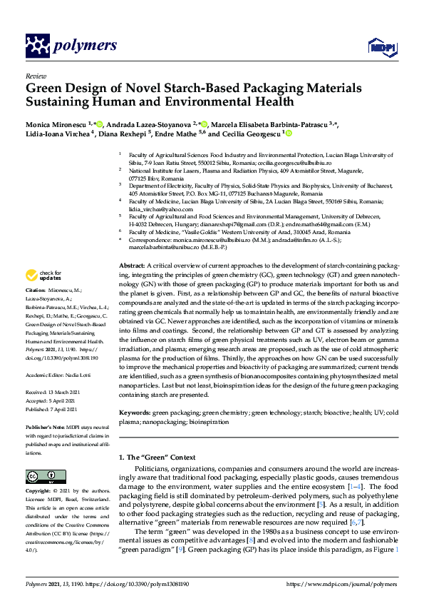 (PDF) Green Design of Novel Starch-Based Packaging Materials Sustaining ...