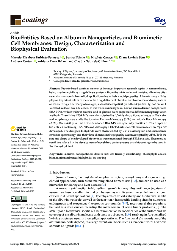 (PDF) Bio-Entities Based on Albumin Nanoparticles and Biomimetic Cell ...