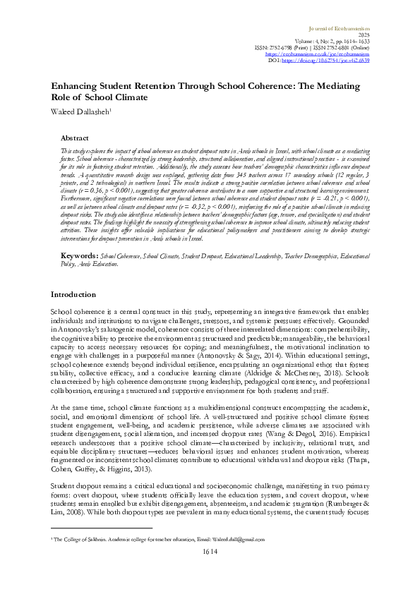 (PDF) Enhancing Student Retention Through School Coherence: The Mediating Role of School Climate