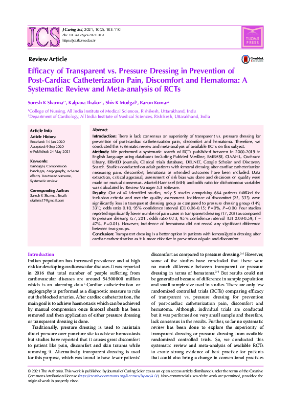 (PDF) Efficacy of Transparent vs. Pressure Dressing in Prevention of ...