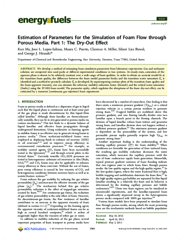 (PDF) Estimation of Parameters for the Simulation of Foam Flow through Porous Media. Part 1: The ...