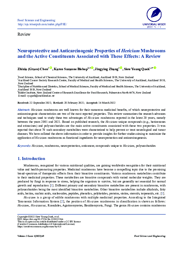 (PDF) Neuroprotective and Anticarcinogenic Properties of Hericium ...