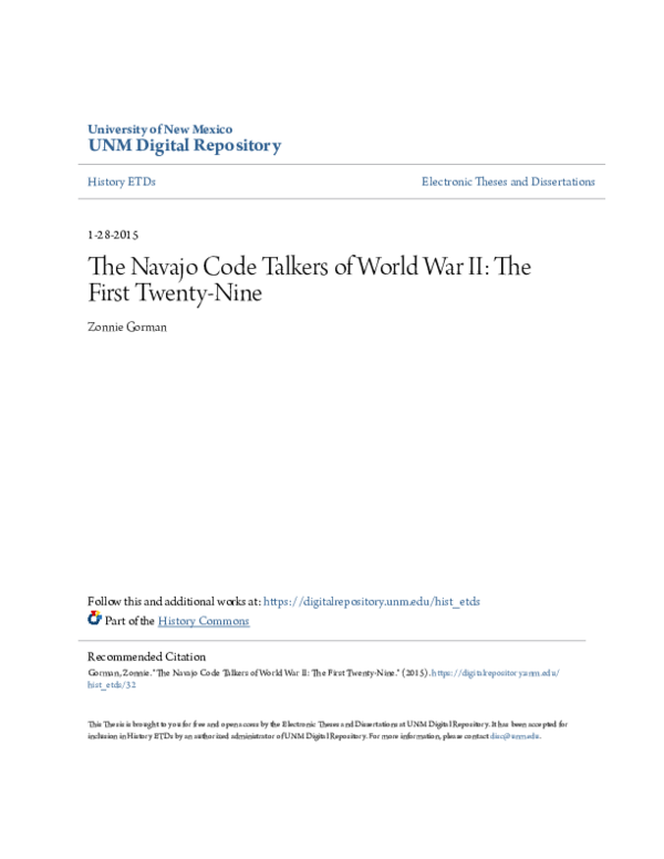 (PDF) The Navajo Code Talkers of World War II: The First Twenty-Nine