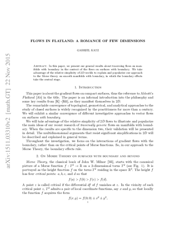(PDF) Flows in Flatland: A Romance of Few Dimensions