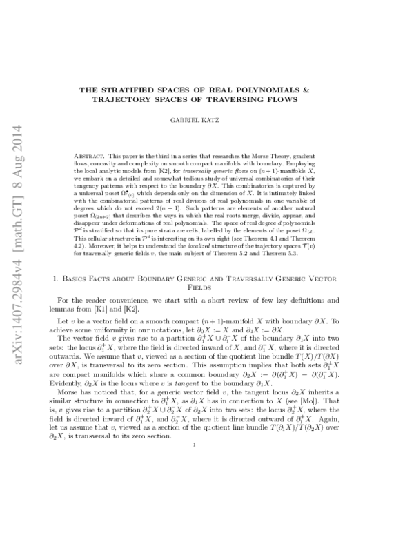 (PDF) The Stratified Spaces of Real Polynomials & Trajectory Spaces of Traversing Flows
