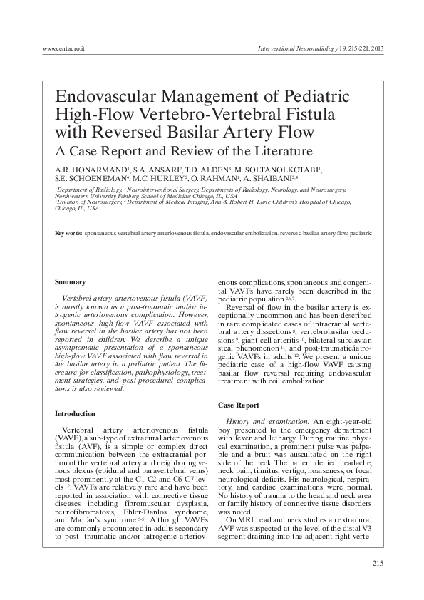 (PDF) Endovascular Management of Pediatric High-Flow Vertebro-Vertebral ...