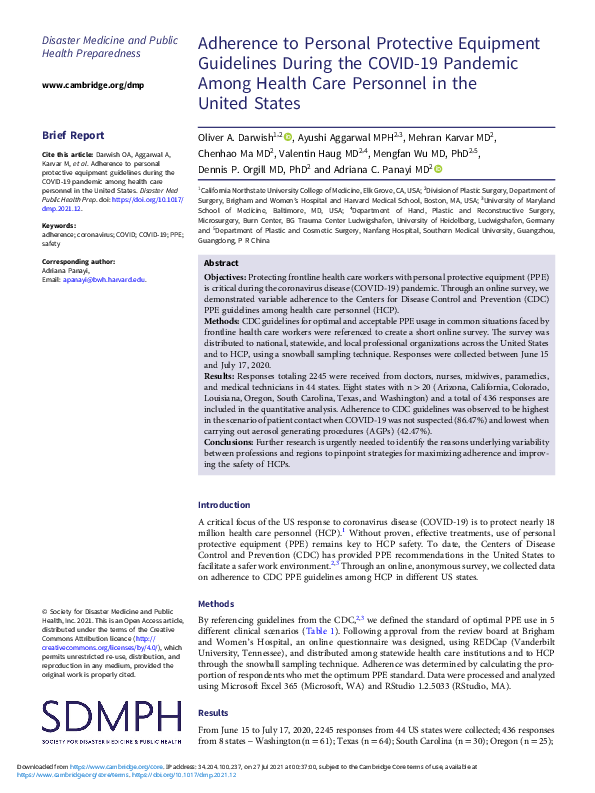 (PDF) Adherence to Personal Protective Equipment Guidelines During the ...