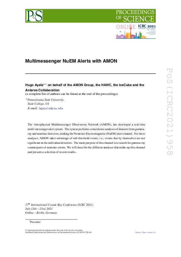 (PDF) Multimessenger NuEM Alerts with AMON