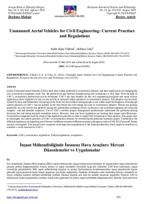 (PDF) Unmanned Aerial Vehicles for Civil Engineering: Current Practises ...