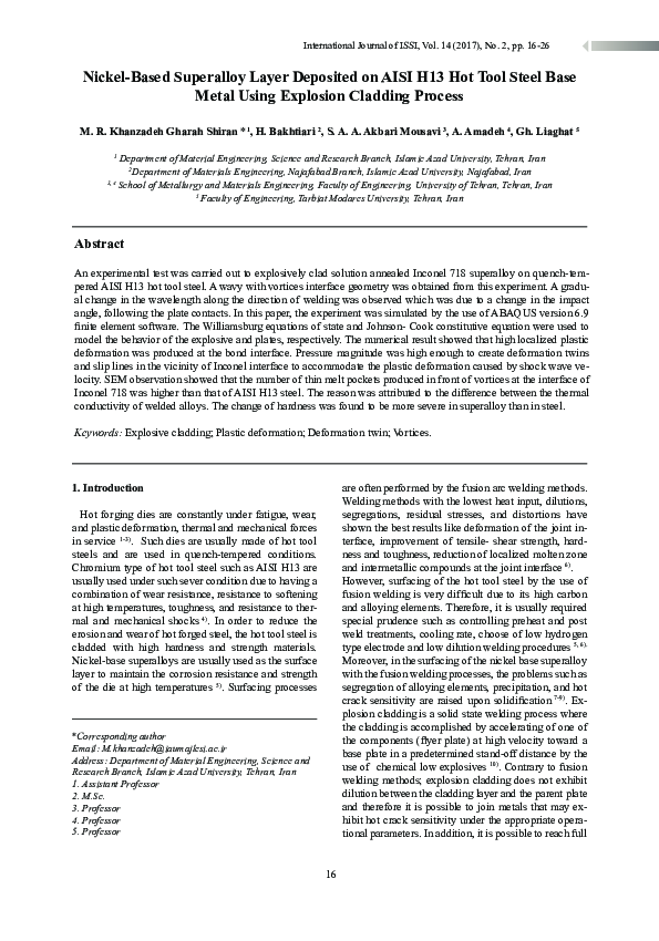 (PDF) Nickel-based Superalloy Layer Deposited on AISI H13 Hot Tool ...