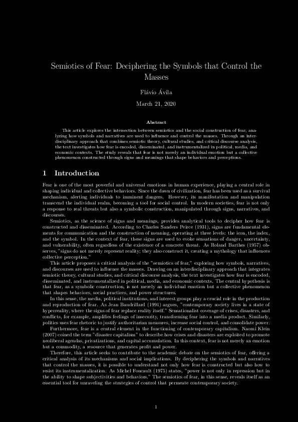 (PDF) Semiotics of Fear: Deciphering the Symbols that Control the Masses