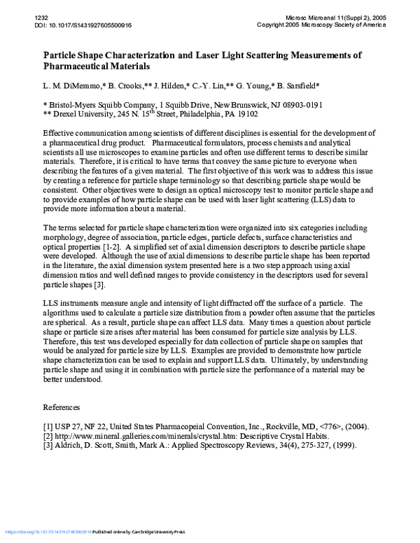 (PDF) Particle Shape Characterization and Laser Light Scattering ...