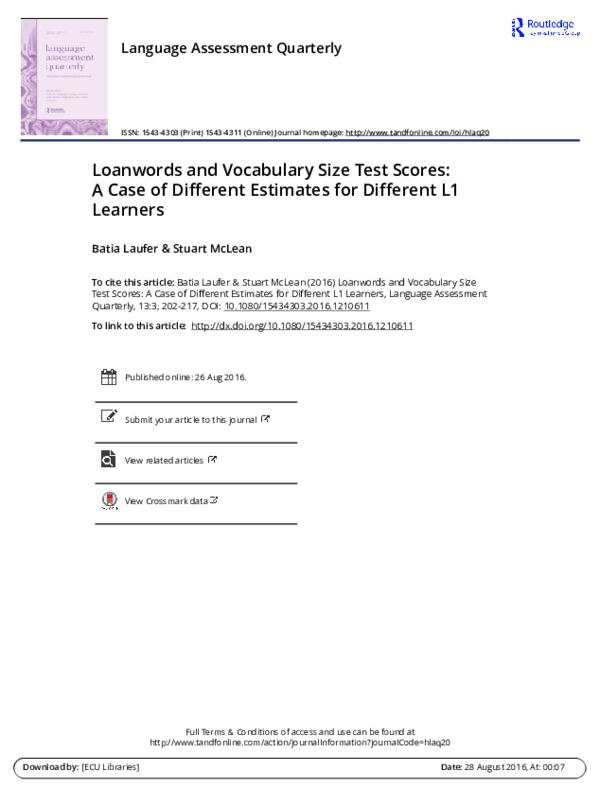 (PDF) Loanwords and Vocabulary Size Test Scores: A Case of Different ...