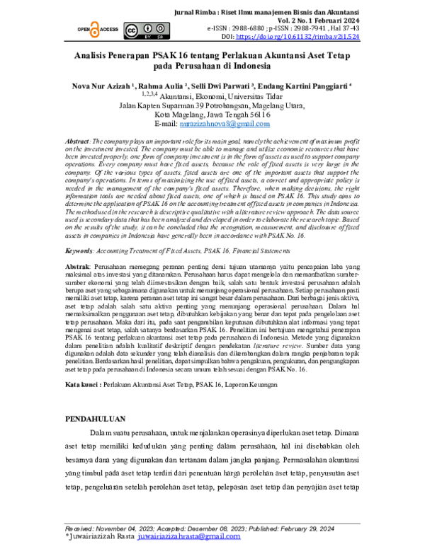 (PDF) Analisis Penerapan PSAK 16 tentang Perlakuan Akuntansi Aset Tetap ...