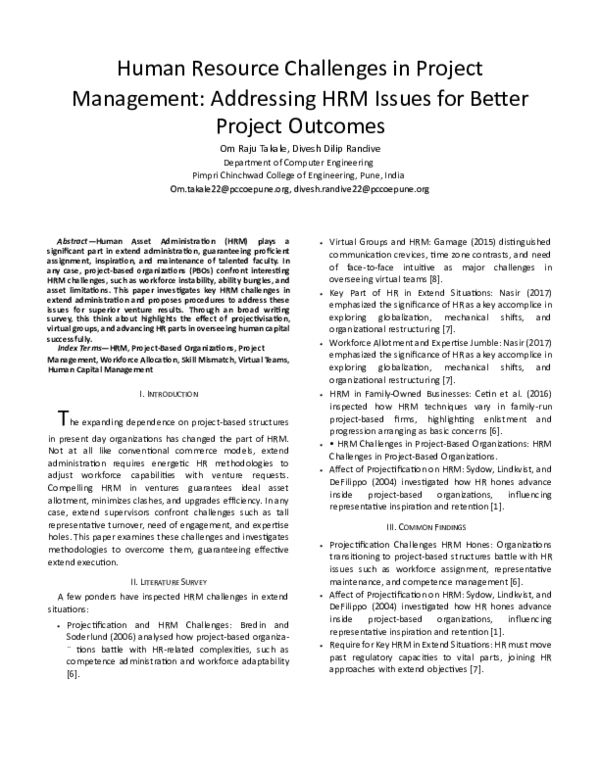 (PDF) Human Resource Challenges in Project Management: Addressing HRM ...