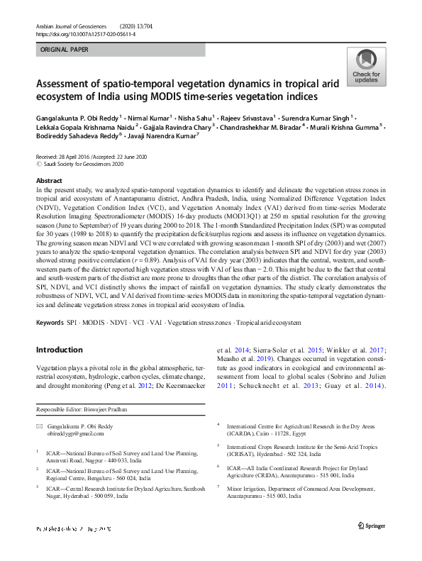 (PDF) Assessment of spatio-temporal vegetation dynamics in tropical arid ecosystem of India ...