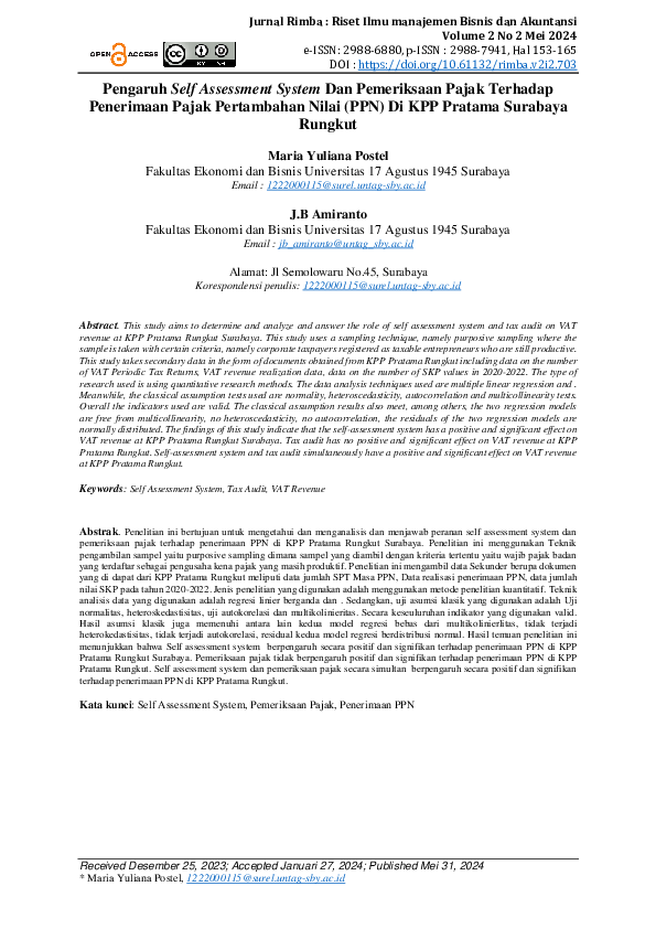 (PDF) Pengaruh Self Assessment System Dan Pemeriksaan Pajak Terhadap Penerimaan Pajak ...