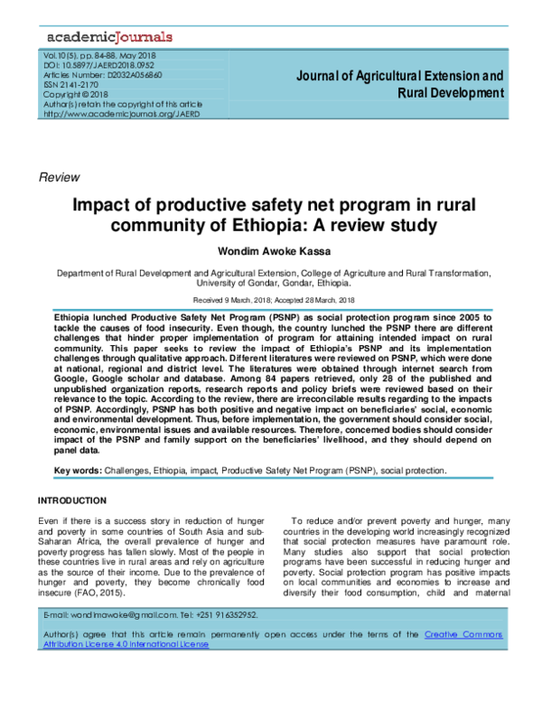 (PDF) Impact of productive safety net program in rural community of ...